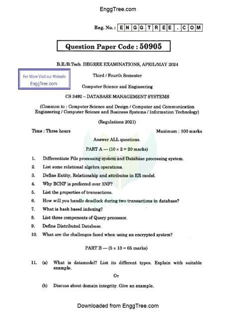 cs3492 database management systems apr may 2024 question paper download