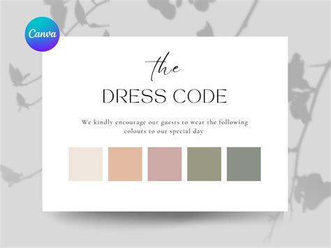 Editable Dress Code Card Template Wedding Color Palette Dress Code