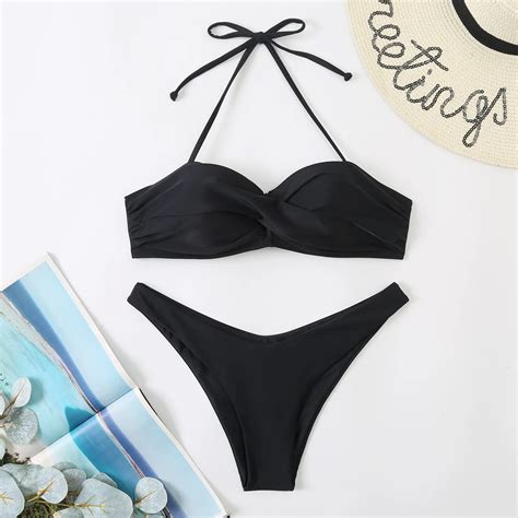 여성용 솔리드 비키니 수영복 세트 푸시업 수영복 비키니 세트 브라질 비치웨어 여름 수영복 AliExpress