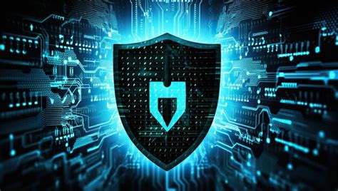 A Digital Shield With Protection Symbols Against A Blue Network