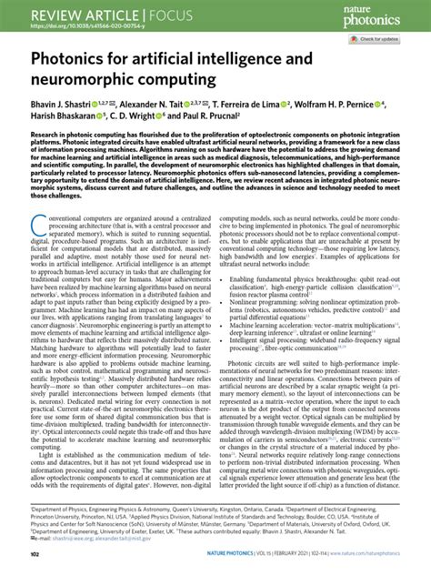 photonics for artificial intelligence and neuromorphic computing pdf