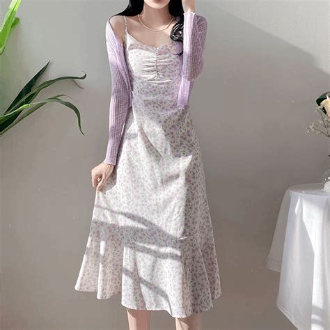 마이블링 원피스가디건set 데이지 잔꽃 가디건 세트 플라워 하트넥 스퀘어넥 나시 뷔스티에 스모크 밴딩 쉬폰 롱원피스 여행 데이트 여름 머메이드 바다