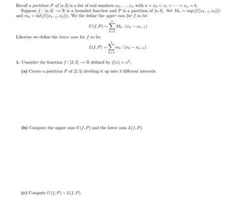 Solved 12 Recall A Partition P Of A B Is A List Of Real