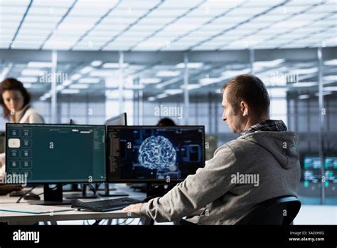 Computer Scientist In Data Center Coding AI LLM Chatbo Answering User Prompts Using Predictive