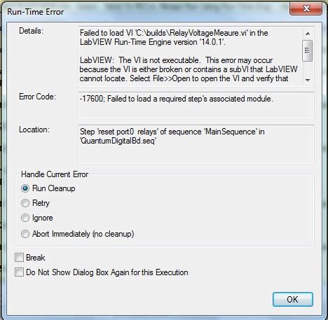 Teststand Error States That A Vi Failed To Load In The Labview Run Time