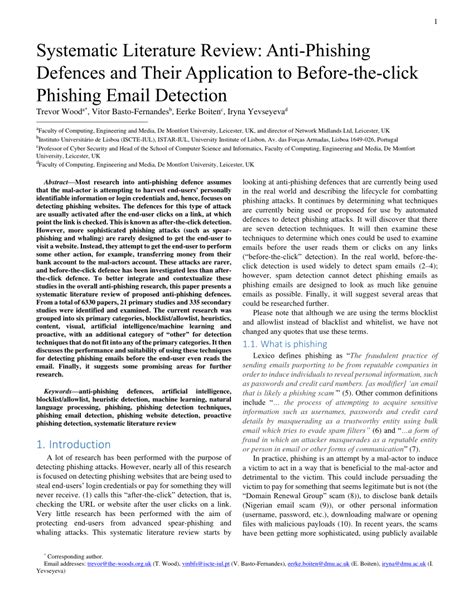 Pdf Systematic Literature Review Anti Phishing Defences And Their Application To Before The