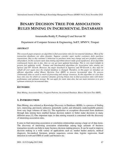 Binary Decision Tree For Association Rules Mining In Incremental Databases Pdf