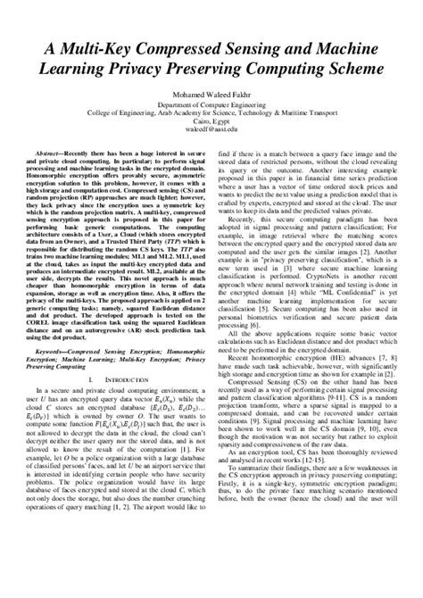 Pdf A Multi Key Compressed Sensing And Machine Learning Privacy
