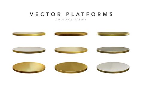 현실적인 골드 스테이지 연단 세트 라운드 우승자 받침대 빈 플랫폼을 3d 벡터 조명 금속에 대한 스톡 벡터 아트 및 기타 이미지