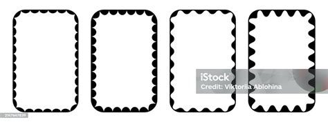 Set Of Rectangle Photo Or Picture Frames With Wavy Inner Borders Retro Vignettes Collection