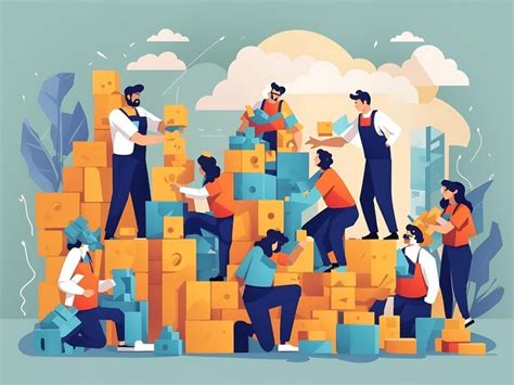 Premium Ai Image Teamwork Concept With People Scene In Flat Design Man And Woman Build With