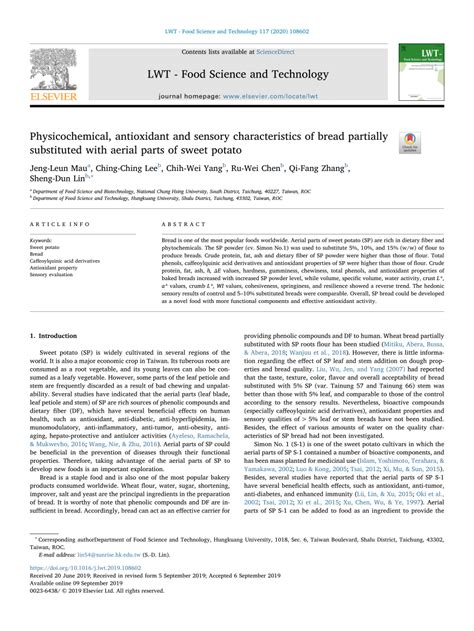 Pdf Physicochemical Antioxidant And Sensory Characteristics Of Bread
