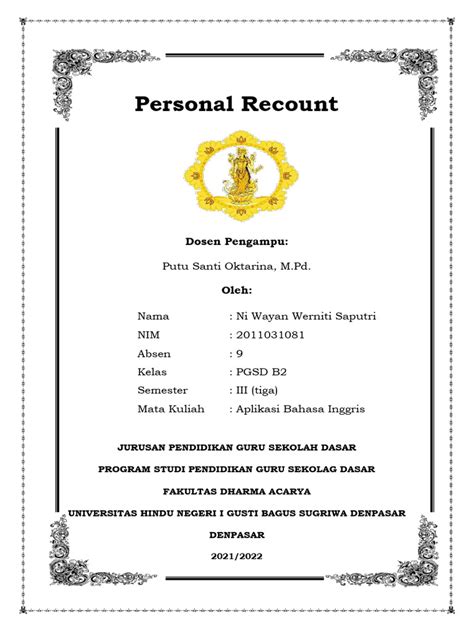 Personal Recount Speaking Werniti Pgsd B2 Iii Pdf