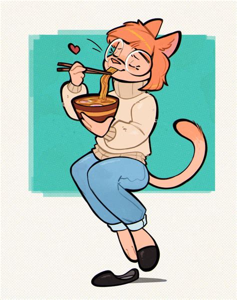 406756 Safe Artist Rexyseven Cat Feline Mammal Anthro Digital Art Eating Female Food
