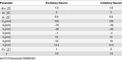 Neuron Model Parameters Download Table
