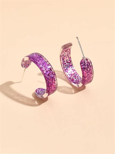 Glitter Detail Hoop Earrings Fashion Jewelry Earrings Hoop Earrings