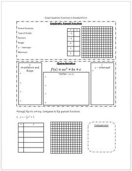 Graphing Quadratic Equations In Standard Form Notes By TarahB TpT