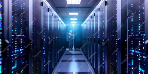 Maintaining Network Hardware And Data Center Equipment Technician In Server Room Concept Server