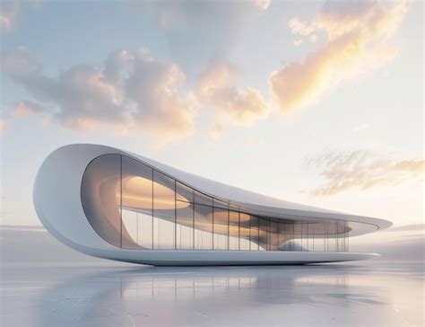 White Curved Building With Smooth Lines Floating In The Sky Against A