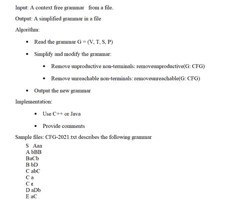 Input A Context Free Grammar From A File Output A Chegg