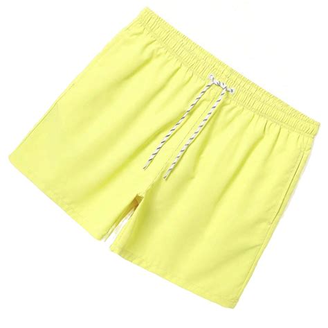 Solid Bottoms Yellow Drawstring Waist Men Beach Shorts Mens Swim
