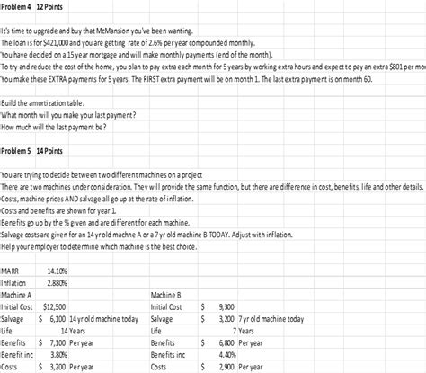 complete each problem in excel submit your excel