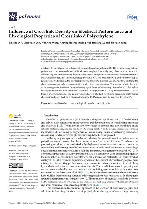 Pdf Influence Of Crosslink Density On Electrical Performance And
