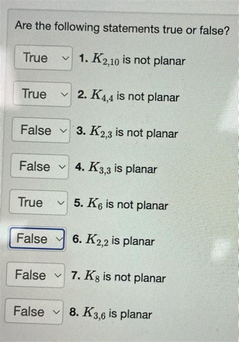 solved are the following statements true or false 1 k2 10