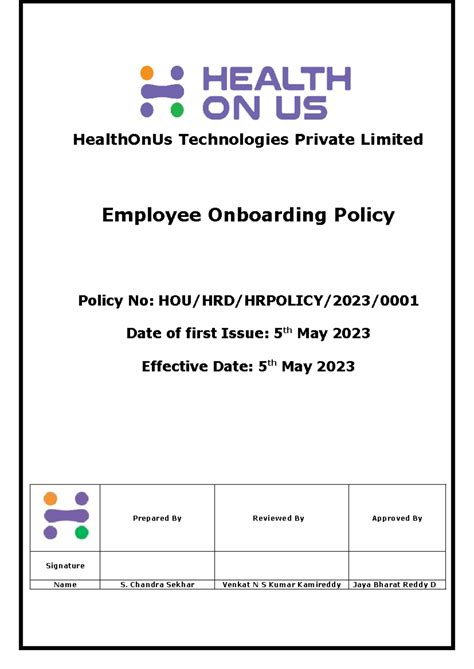 Employee Onboarding Policy Healthonus Technologies Private Limited Employee Onboarding Policy