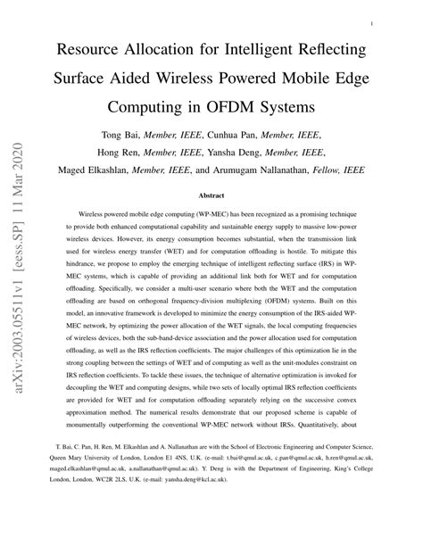 Pdf Resource Allocation For Intelligent Reflecting Surface Aided Wireless Powered Mobile Edge