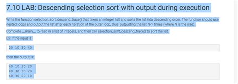 Solved 710 Lab Descending Selection Sort With Output