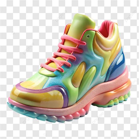 화려한 무지개 운동화 클립 아트 그림 3d 렌더링 화려한 운동화 레인보우 스니커즈 만화 운동화 Png 일러스트 및 이미지