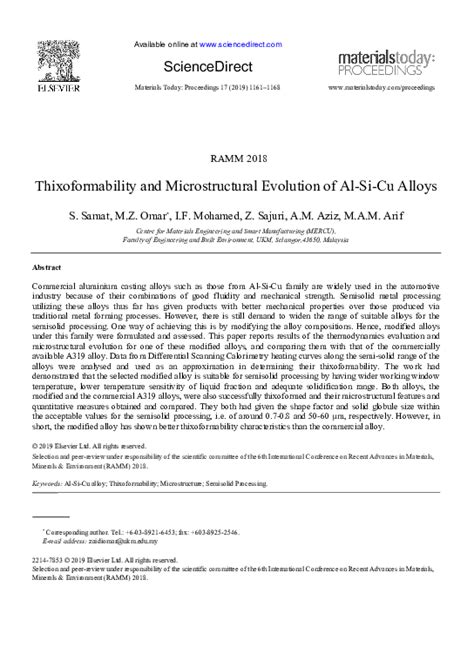 Pdf Thixoformability And Microstructural Evolution Of Al Si Cu Alloys