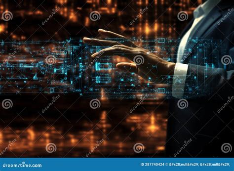 Man Hands Using Cybersecurity Interface On Empty Space For Generative