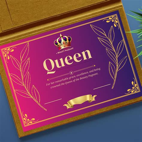 Beauty Pageant Certificate Printable Editable Queen Award Template