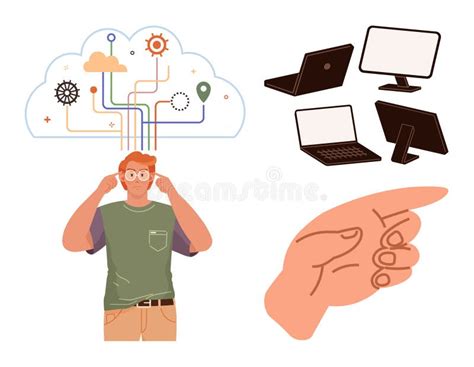 Man Visualizing Cloud Computing Connections And Digital Devices In A