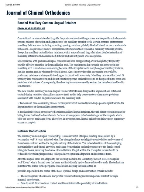 Citation16 Bonded Custom Maxillary Lingual Retainer Pdf Orthodontics Dental Anatomy