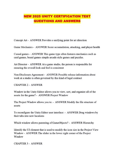 New 2025 Unity Certification Test Questions And Answers Unity