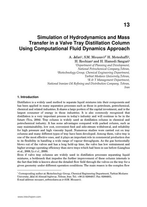 Pdf Simulation Of Hydrodynamics And Mass Transfer In A Valve Tray Distillation Column Cdn