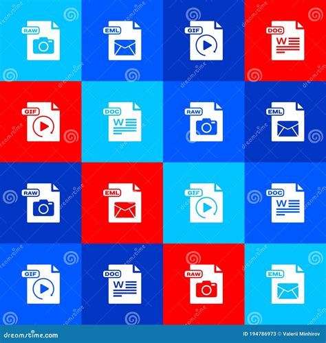 Set Raw File Document Eml  And Doc Icon Vector Stock Vector