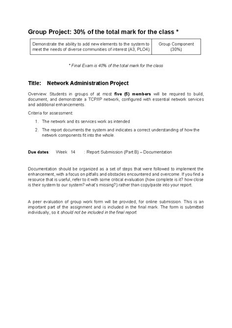 Sna Group Assignment Question Group Project 30 Of The Total Mark For The Class Demonstrate