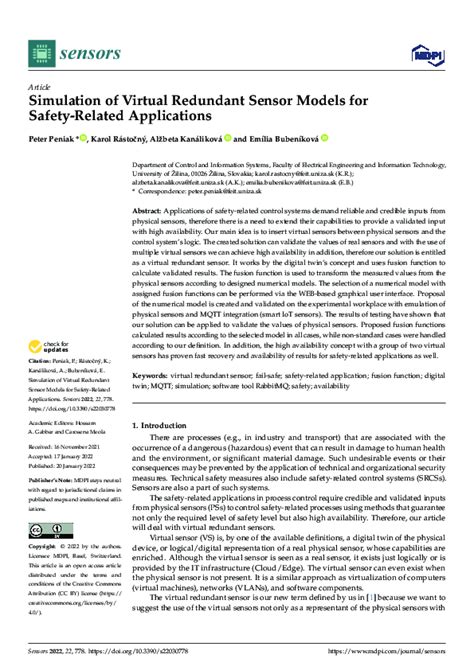 Pdf Simulation Of Virtual Redundant Sensor Models For Safety Related Applications