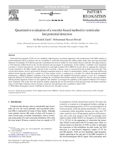 Pdf Quantitative Evaluation Of A Wavelet Based Method In Ventricular Late Potential Detection