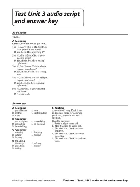 Answer Key Audio Script For Unit 3 Test Pdf