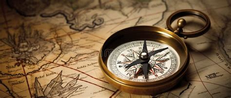 Compass On Map Navigating Locations With Precision And Accuracy Stock