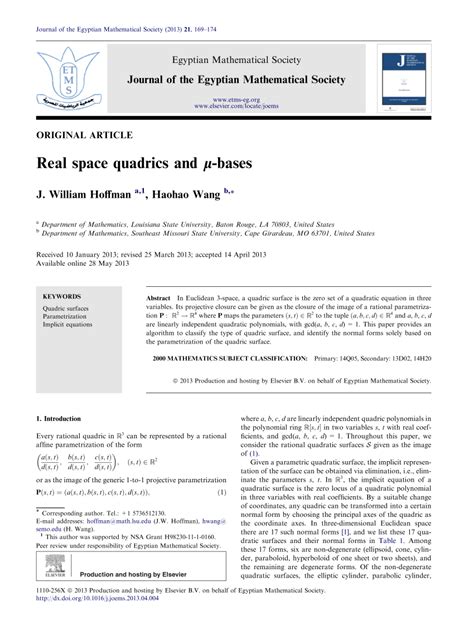 Pdf Real Space Quadrics And μ Bases