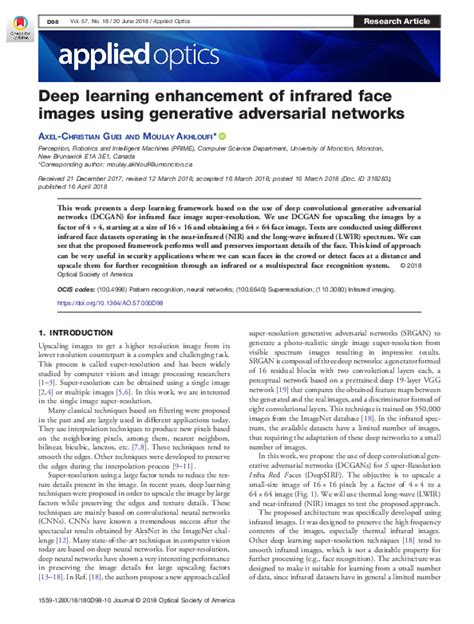 Pdf Deep Learning Enhancement Of Infrared Face Images Using
