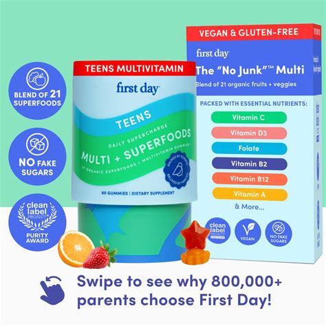 First Day Teens Multivitamin Gummies For Ages 12 17 Organic Fruit