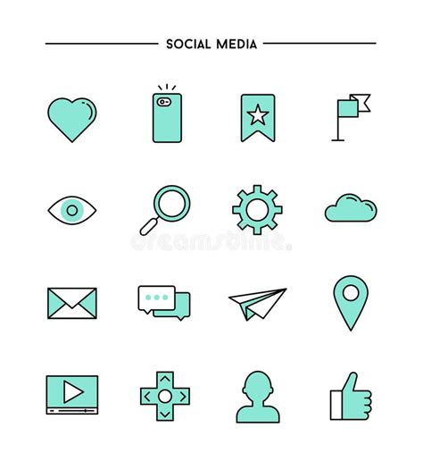 Set Of Flat Design Thin Line Social Media Icons Editorial Photo Illustration Of Search Mail