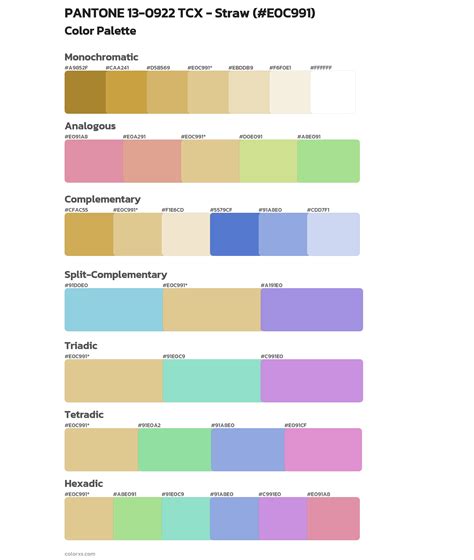 Pantone 13 0922 Tcx Straw Color Palettes